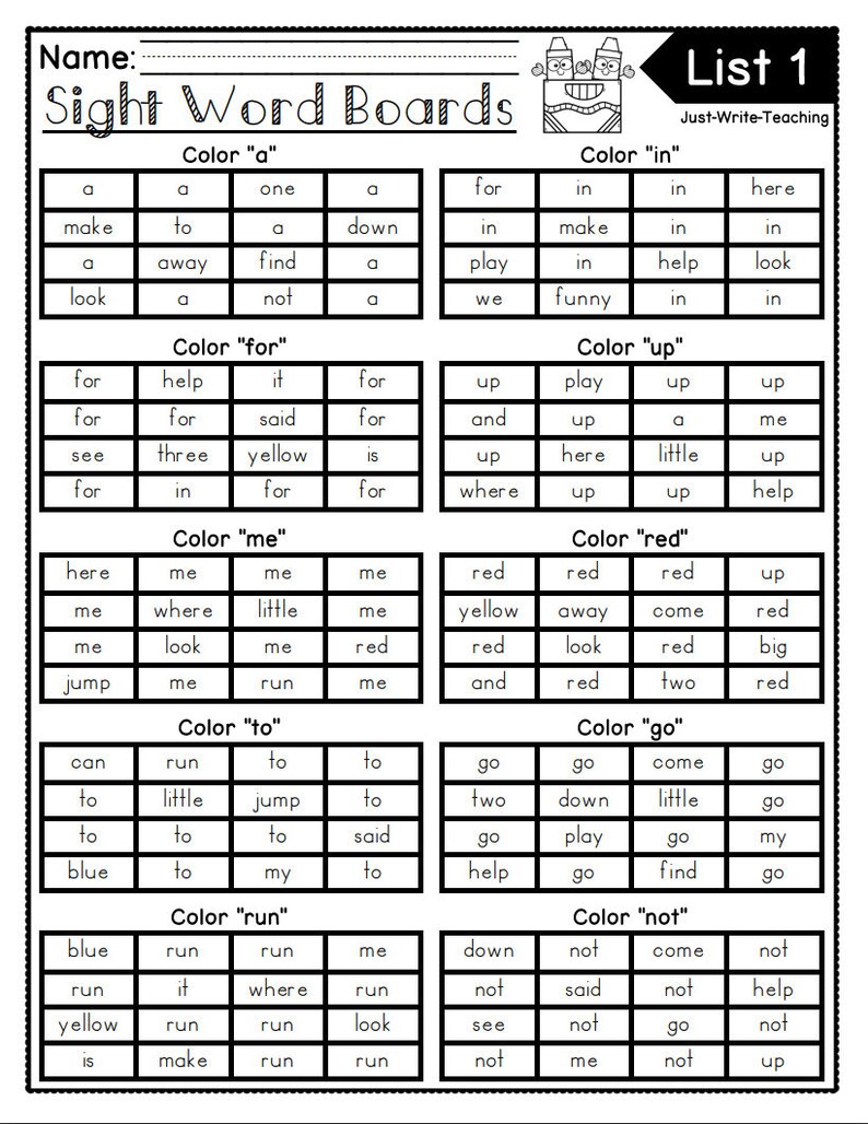Sight Word Activities - Word Boards - Etsy