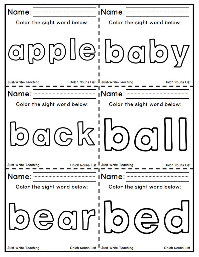Dolch Nouns List Sight Word Task Cards - Etsy