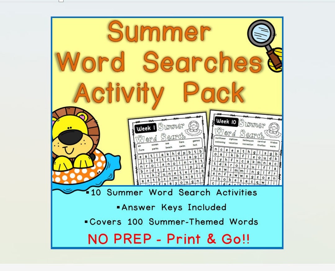 Summer Word Search Activity Pack - Etsy