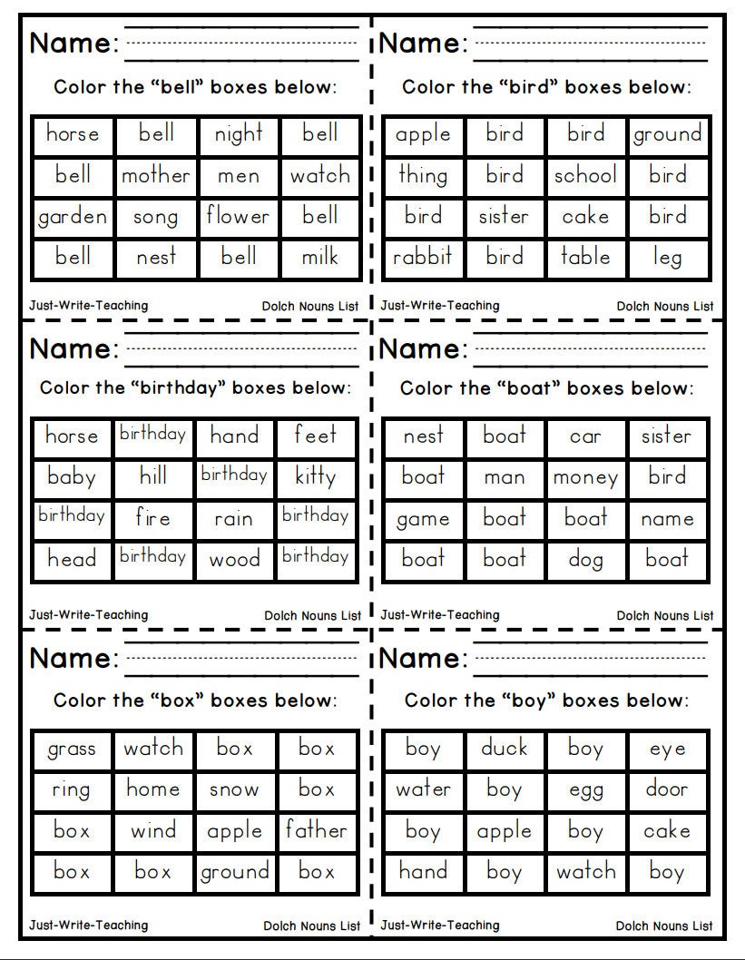 Dolch Nouns List Sight Word Task Cards - Etsy