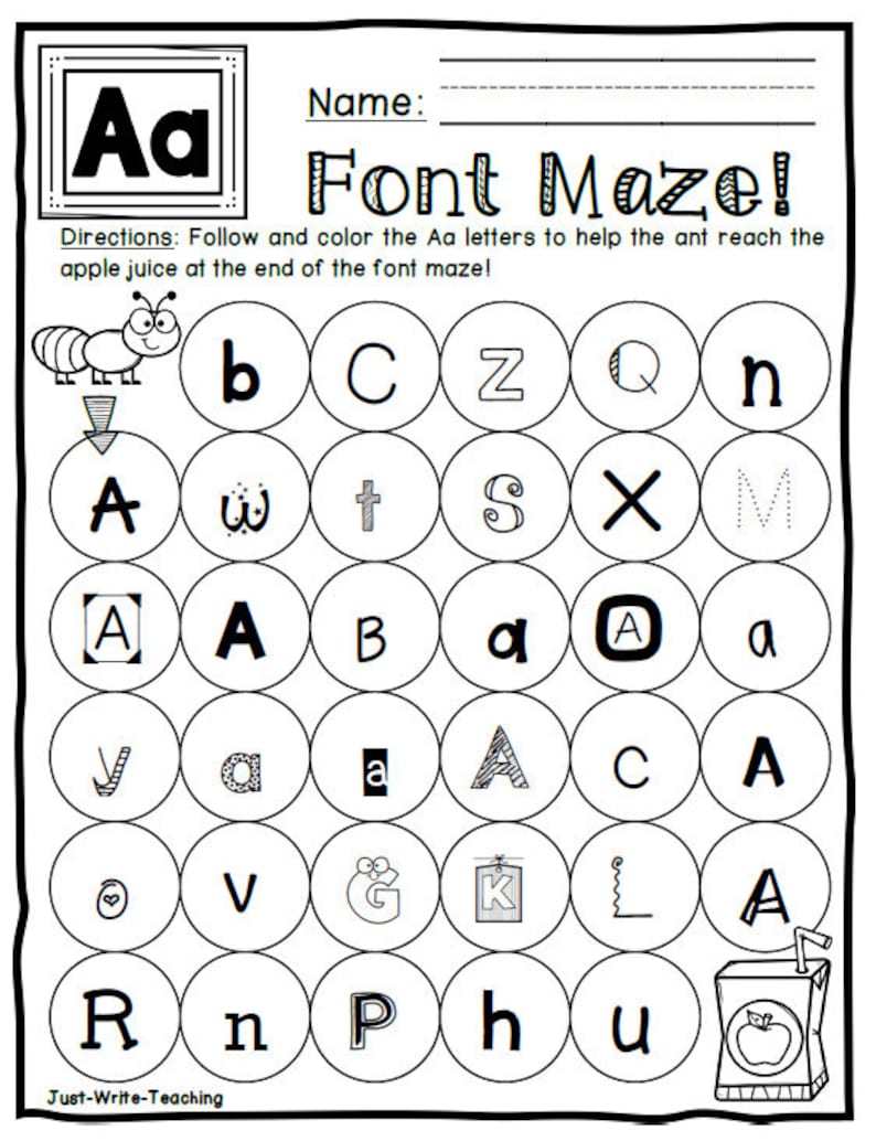 Letter Font Mazes - Alphabet Activities - A to Z Practice (26 Sheets ...