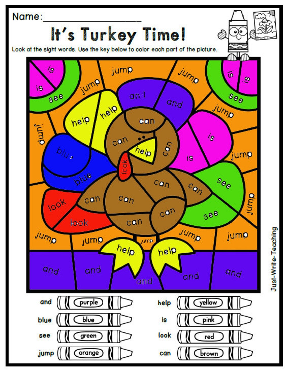 Color by Sight Word Pre-primer Thanksgiving Activity Pack! - Etsy