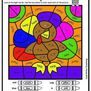 Color by Sight Word Pre-primer Thanksgiving Activity Pack! - Etsy
