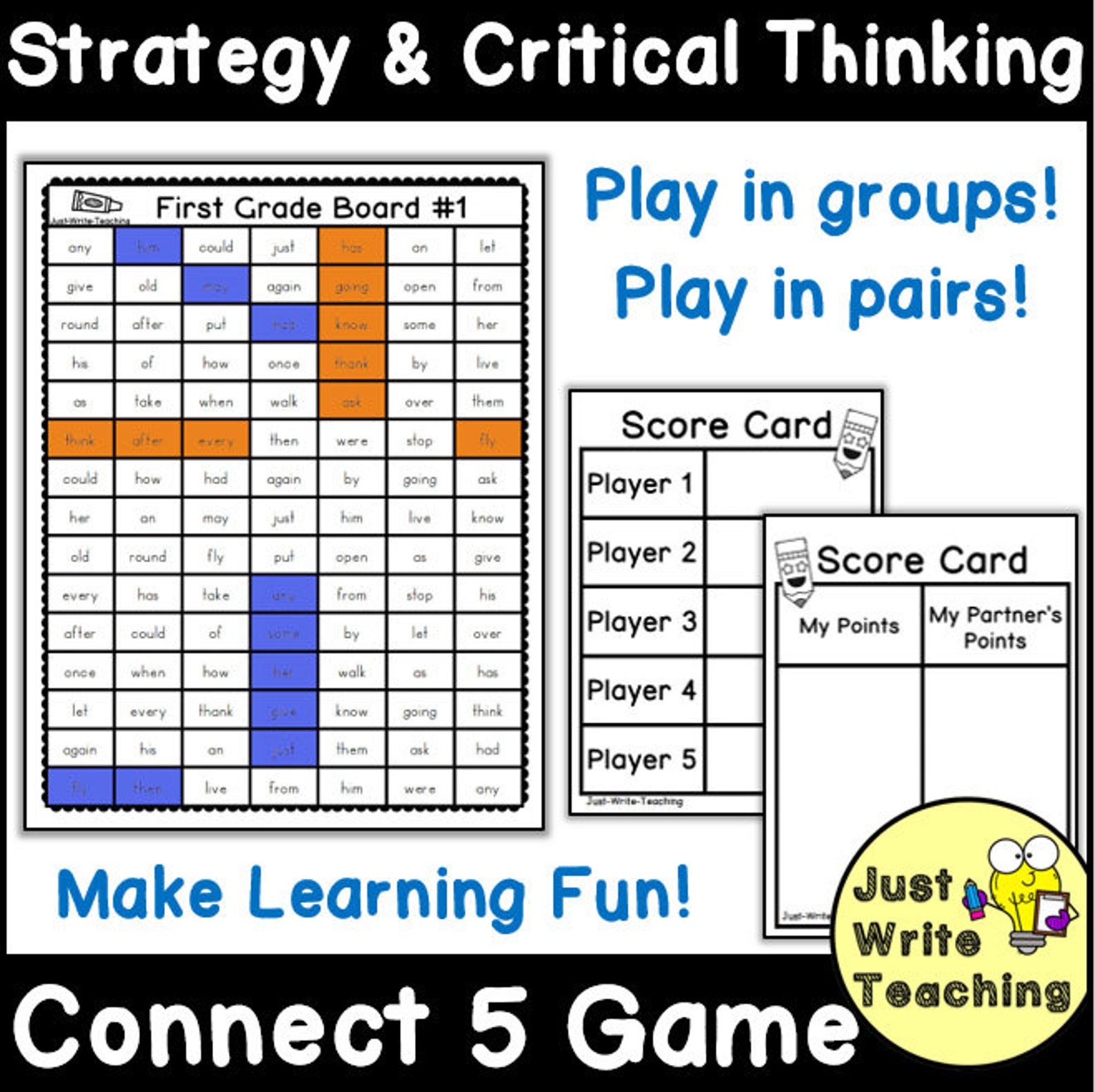Connect 5 Sight Words Game - BUNDLE - Etsy