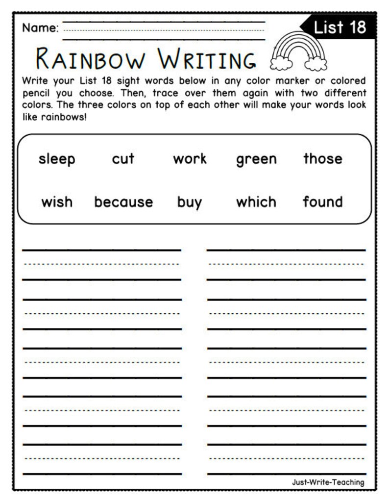 Sight Word Rainbow Writing Activities - Etsy