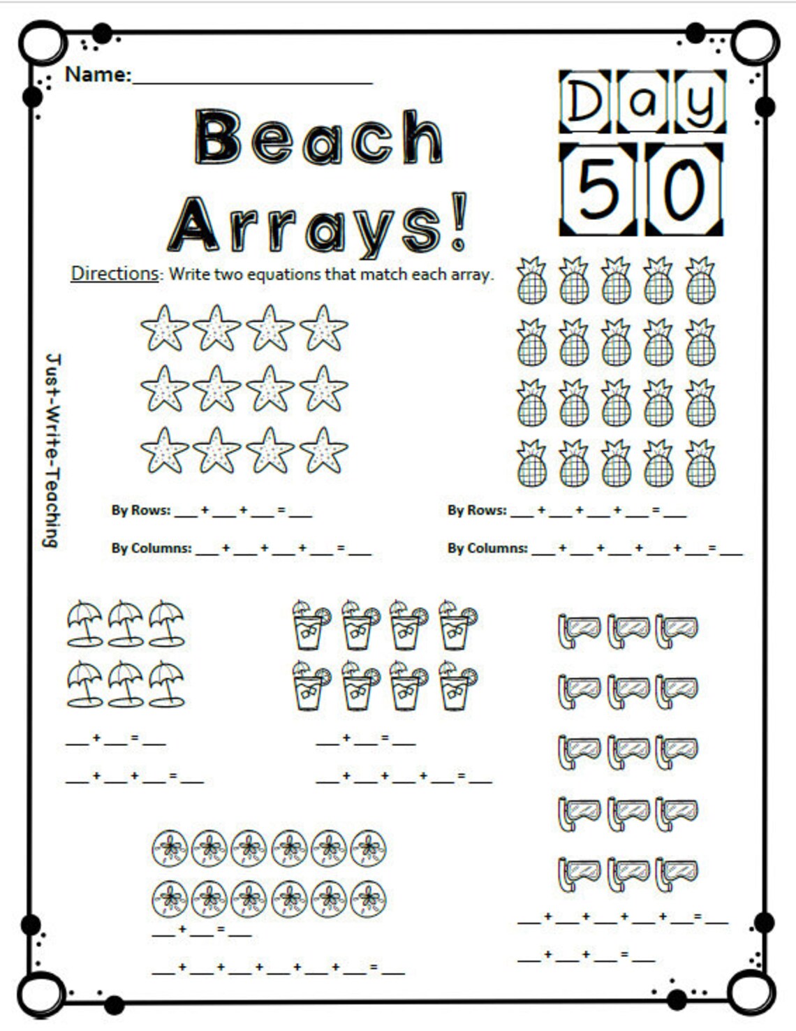 Summer Math Packet Rising Second Grade (first Grade Review) 50 Sheets ...