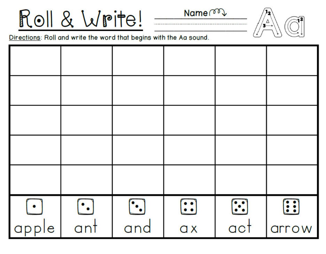 Beginning Sound Roll & Writes - Alphabet Activities - A to Z Practice ...