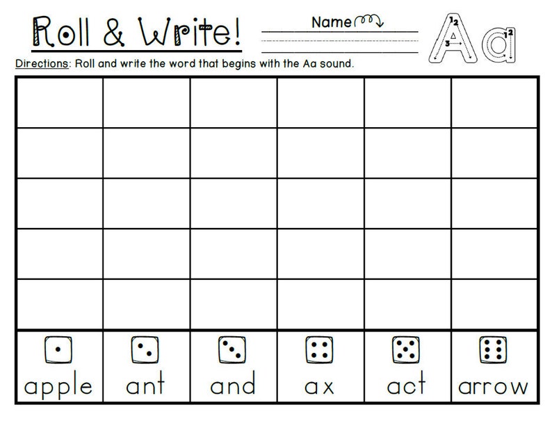 Beginning Sound Roll & Writes - Alphabet Activities - A to Z Practice ...