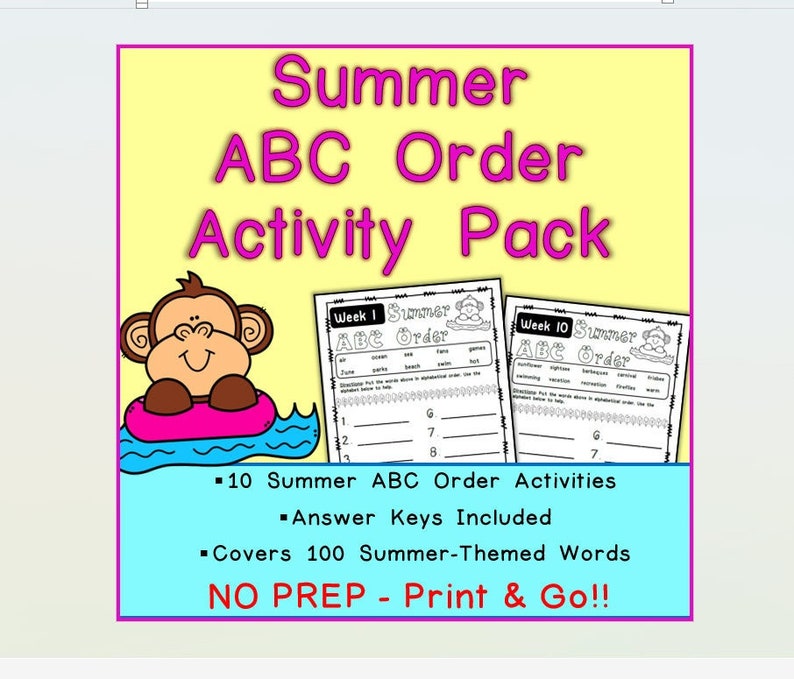 Summer ABC Order Activity Pack - Etsy