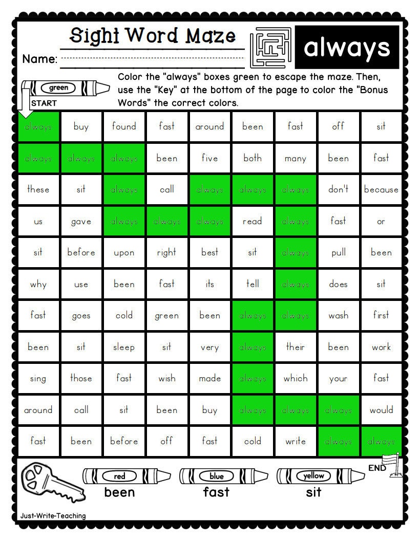 Second Grade Sight Word Mazes - Etsy