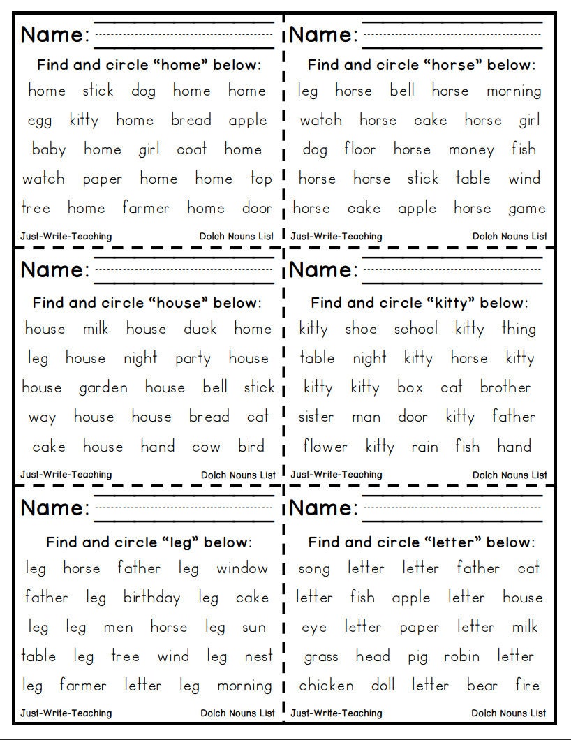 Dolch Nouns List Sight Word Task Cards - Etsy