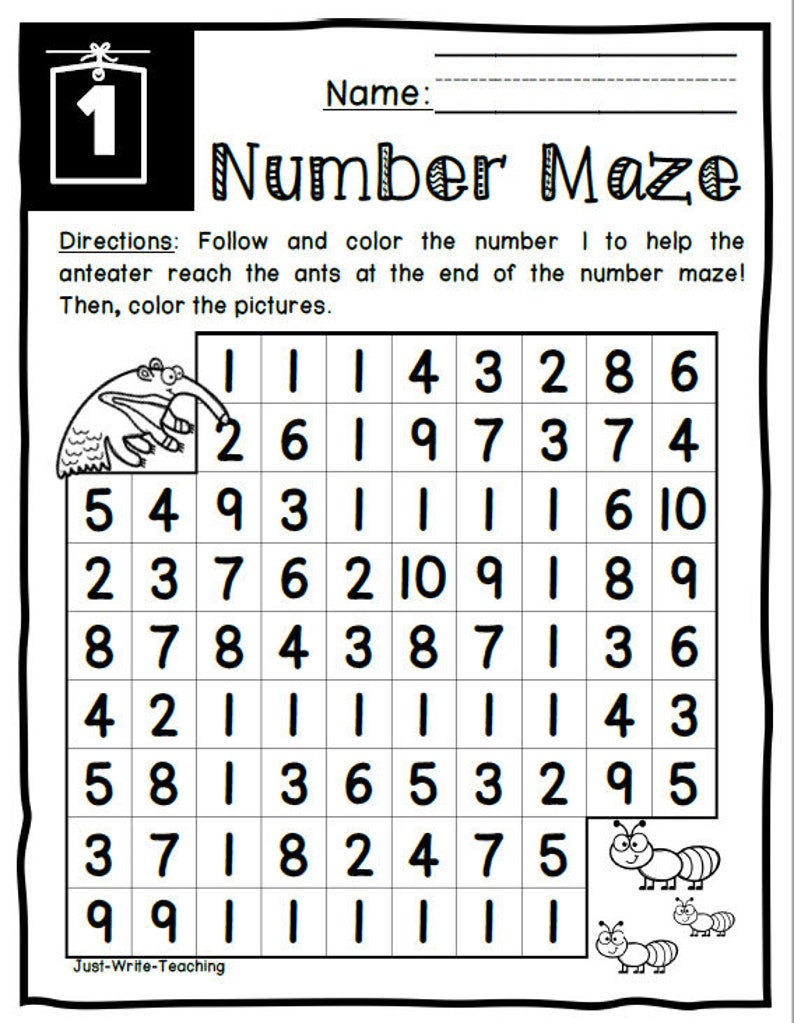Number Mazes for Number Recognition Practice (1 to 10) - Etsy