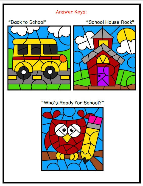 Back to School Color by Addition and Subtraction - Etsy