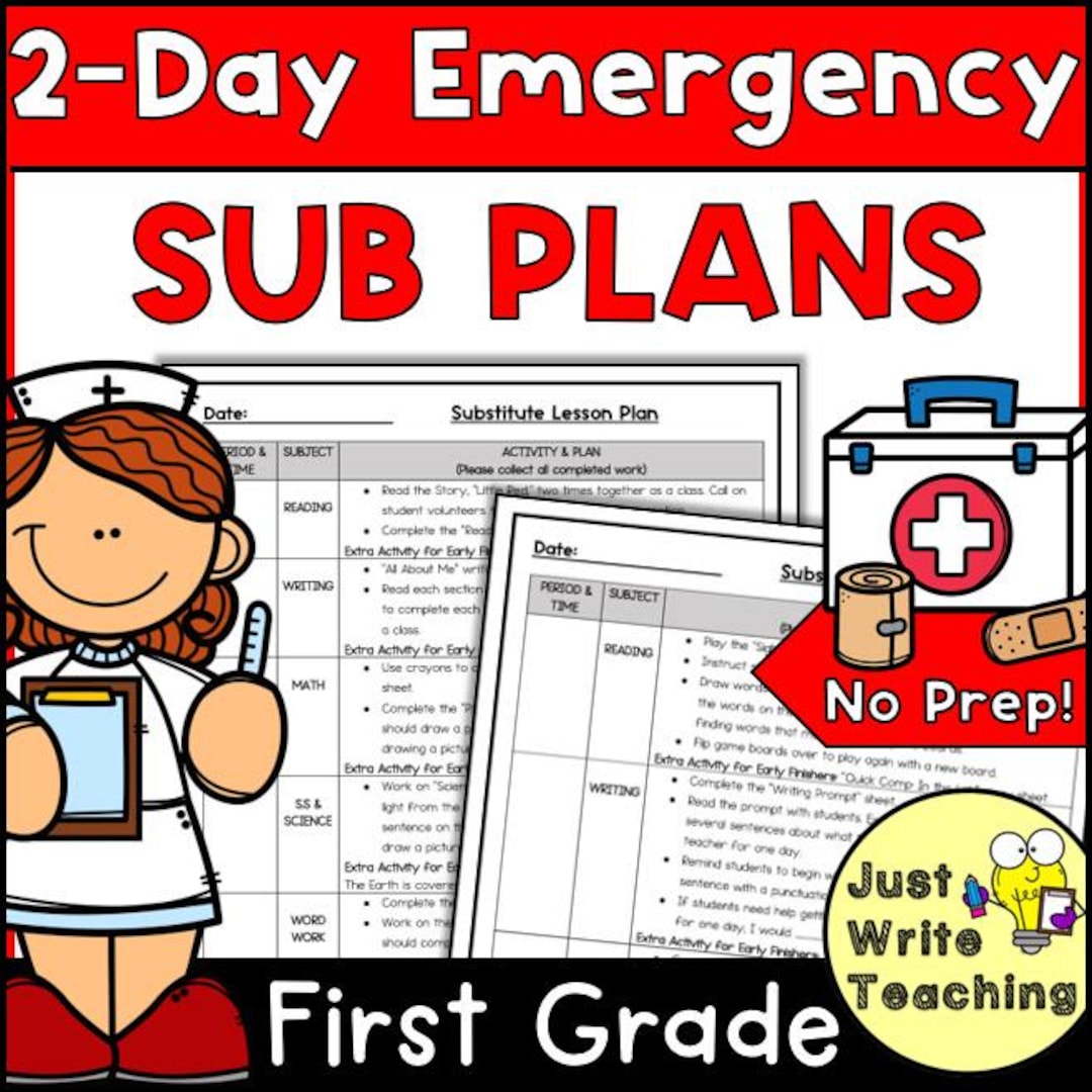 Two Days of First Grade Emergency Sub Plans - Etsy