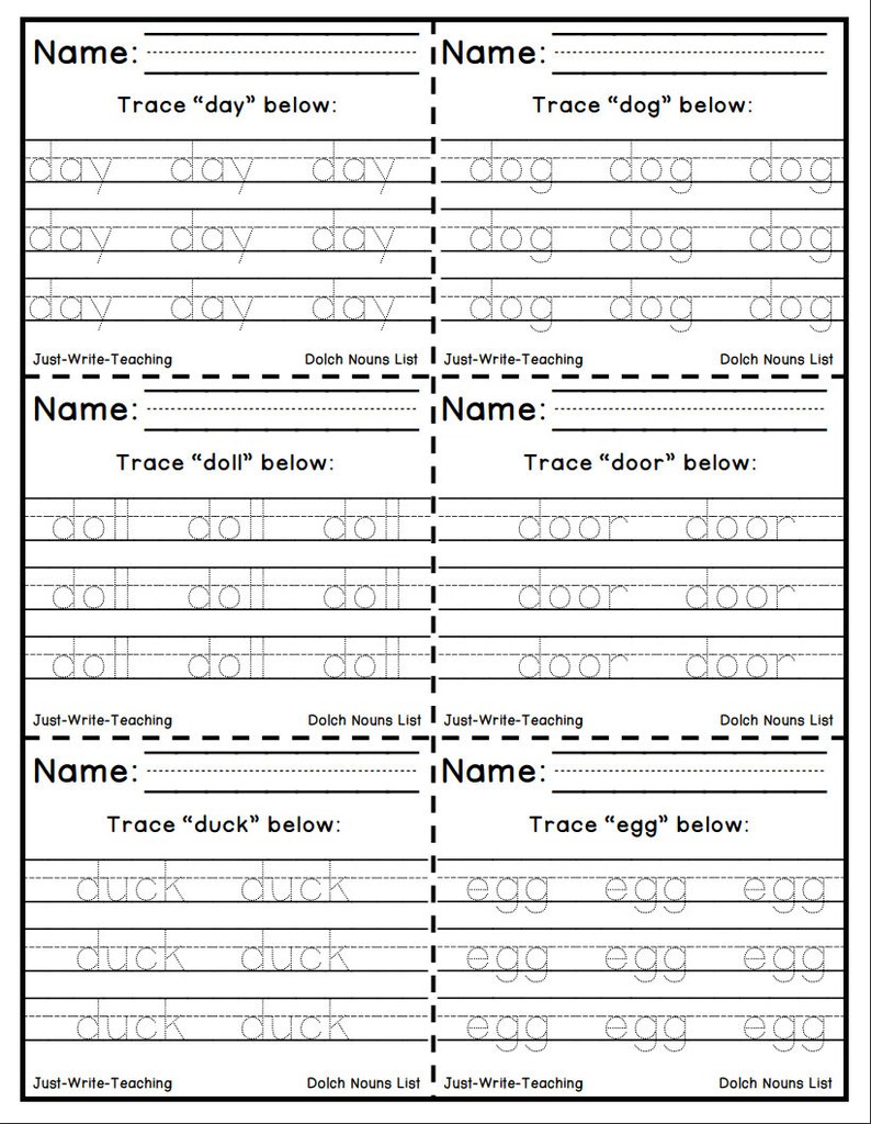 Dolch Nouns List Sight Word Task Cards - Etsy