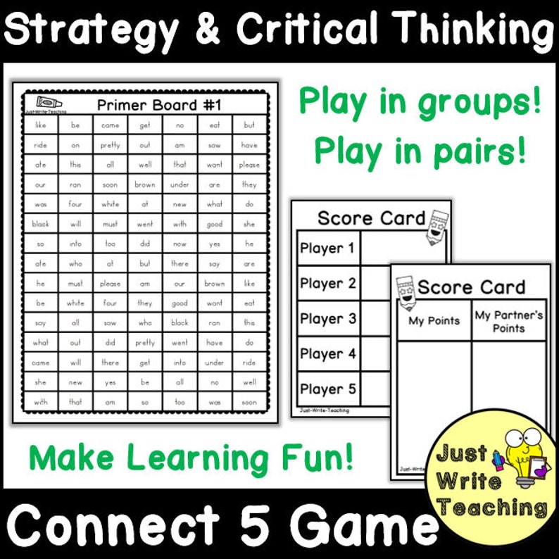 Connect 5 Primer Sight Words Game - Etsy