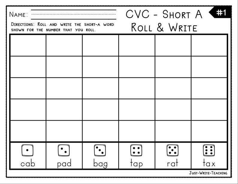 Short A - CVC Phonics - Roll and Writes - Etsy