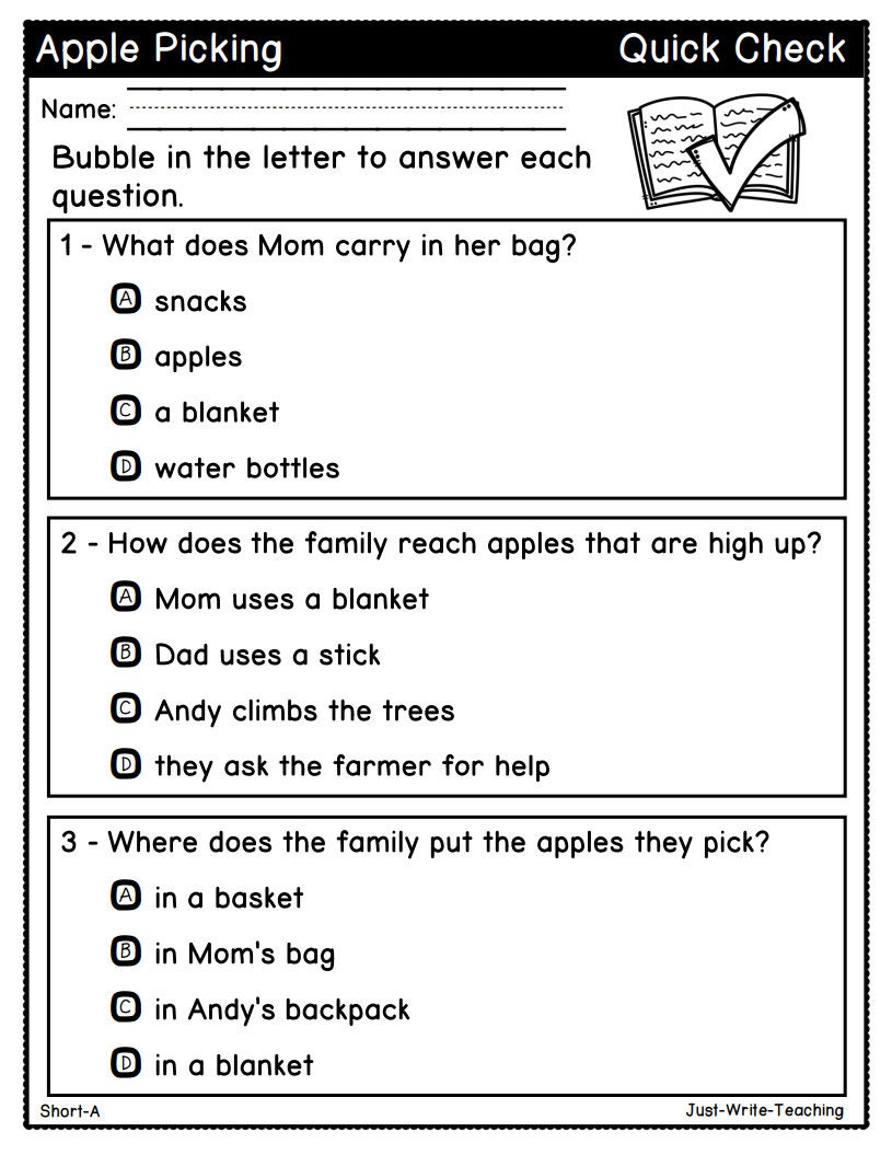 First Grade Reading Comprehension - Short A Texts, Activities, Skills ...