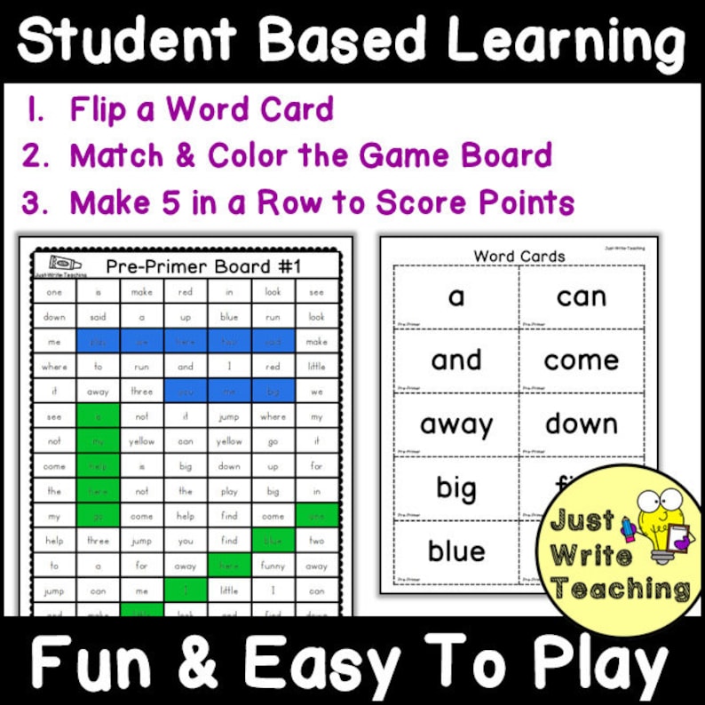 Connect 5 Pre-primer Sight Words Game - Etsy