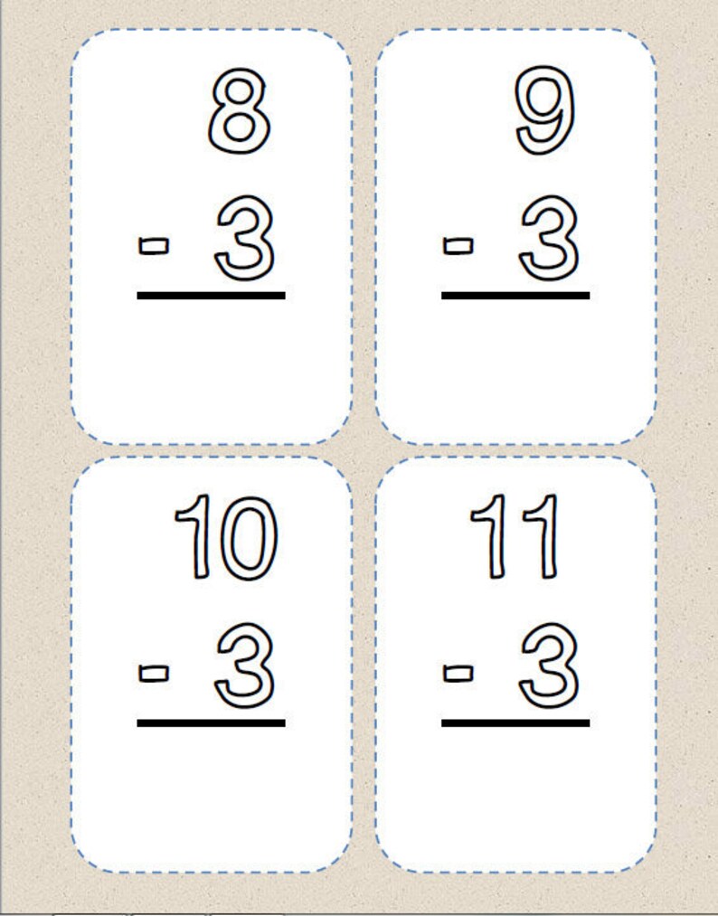 Subtraction Flash Cards Elementary Math Distance Learning | Etsy
