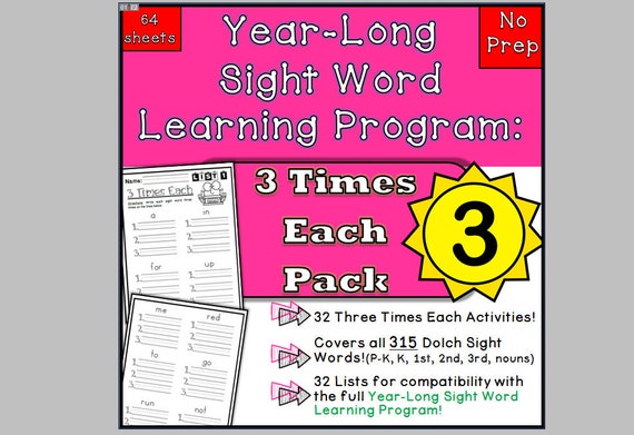 Sight Word Three Times Each Activity Pack 64 pages | Etsy