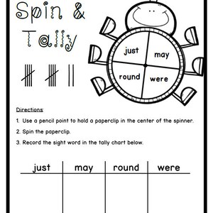 First Grade Sight Word Centers - Spin Graph and Tally - Etsy