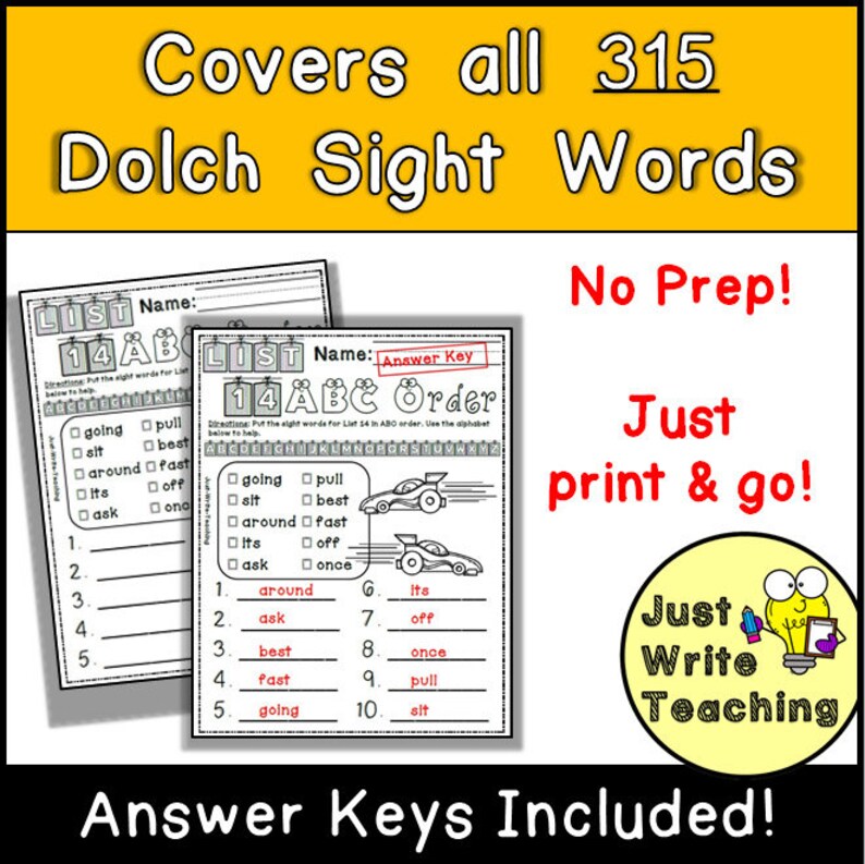 Sight Word ABC Order Activity Pack - 32 Activities! - Etsy