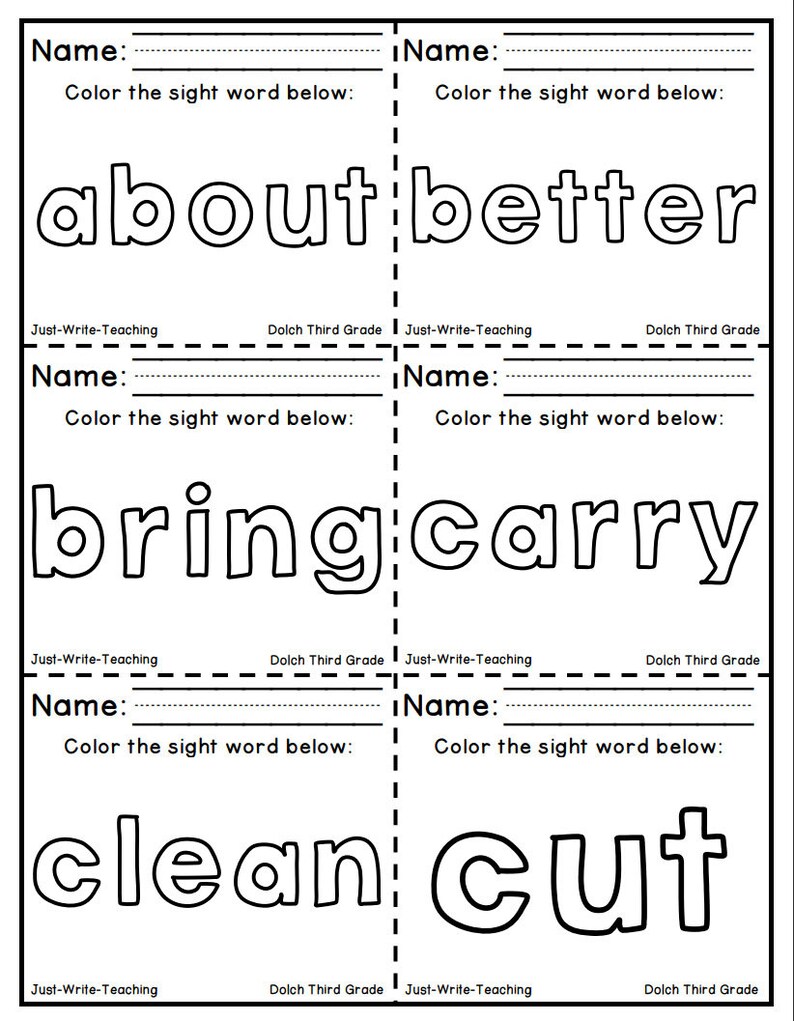 Dolch Third Grade Sight Word Task Cards - Etsy