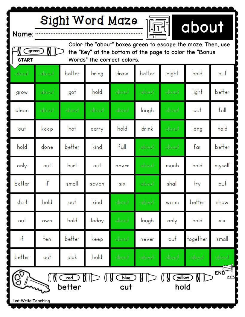 Third Grade Sight Word Mazes - Etsy