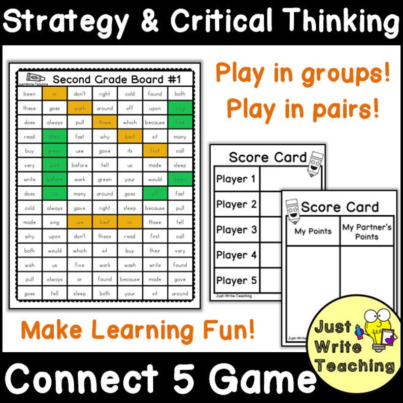 Connect 5 Second Grade Sight Words Game - Etsy