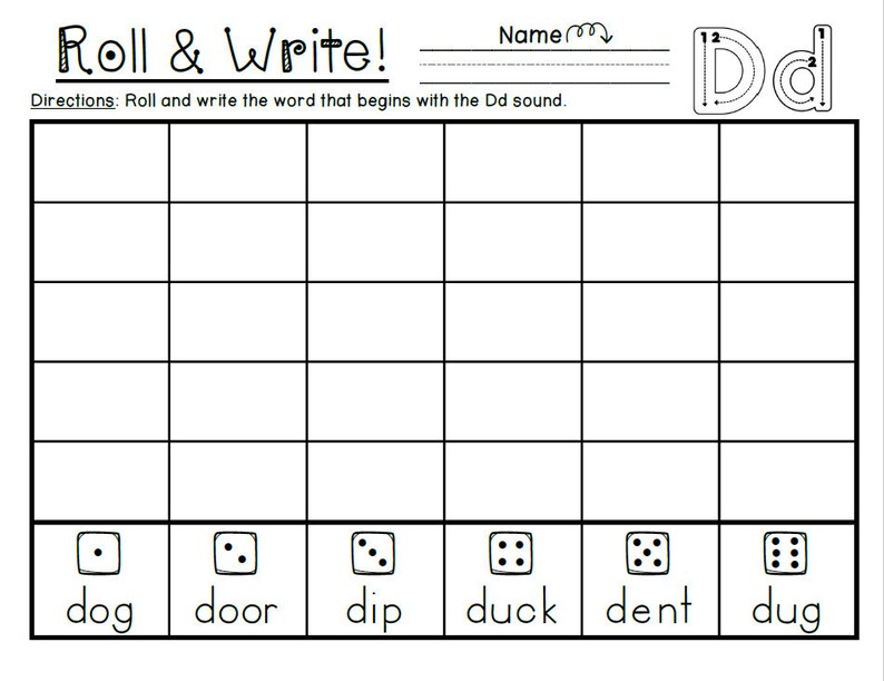 Beginning Sound Roll & Writes - Alphabet Activities - A to Z Practice ...