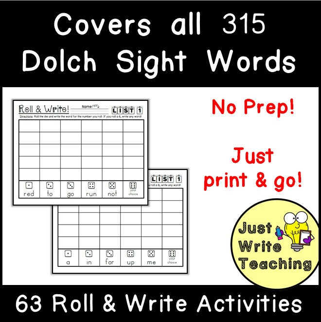 Sight Word Roll and Writes Activity Pack 63 Pages Distance Learning - Etsy