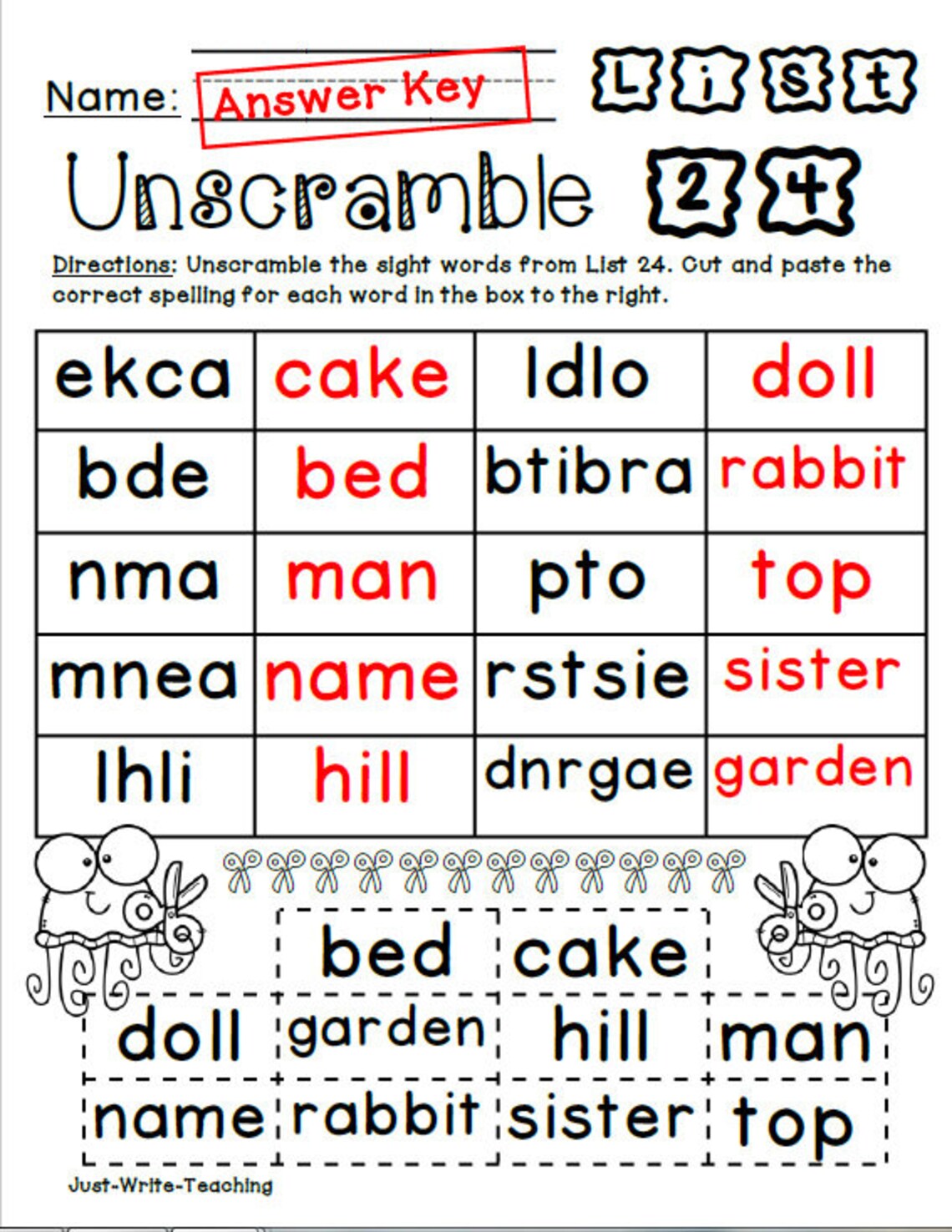 Sight Word Unscramble Cut and Paste Activity Pack 32 Activities - Etsy