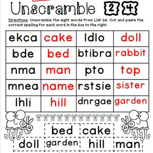 Sight Word Unscramble Cut and Paste Activity Pack - 32 Activities! - Etsy