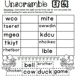 Sight Word Unscramble Cut and Paste Activity Pack - 32 Activities! - Etsy