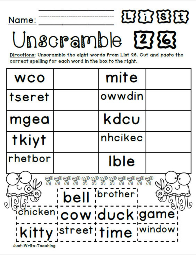 Sight Word Unscramble Cut and Paste Activity Pack 32 Activities - Etsy