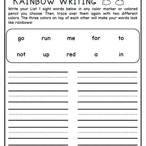 Sight Word Rainbow Writing Activities - Etsy
