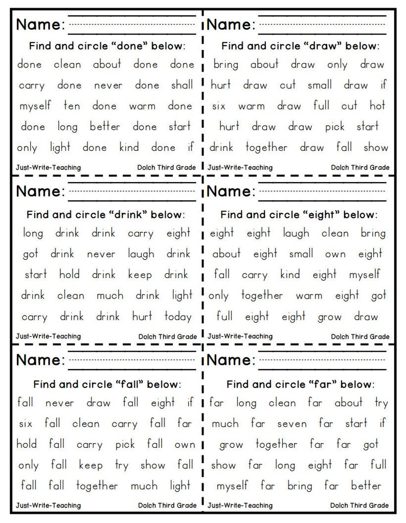 Dolch Third Grade Sight Word Task Cards - Etsy