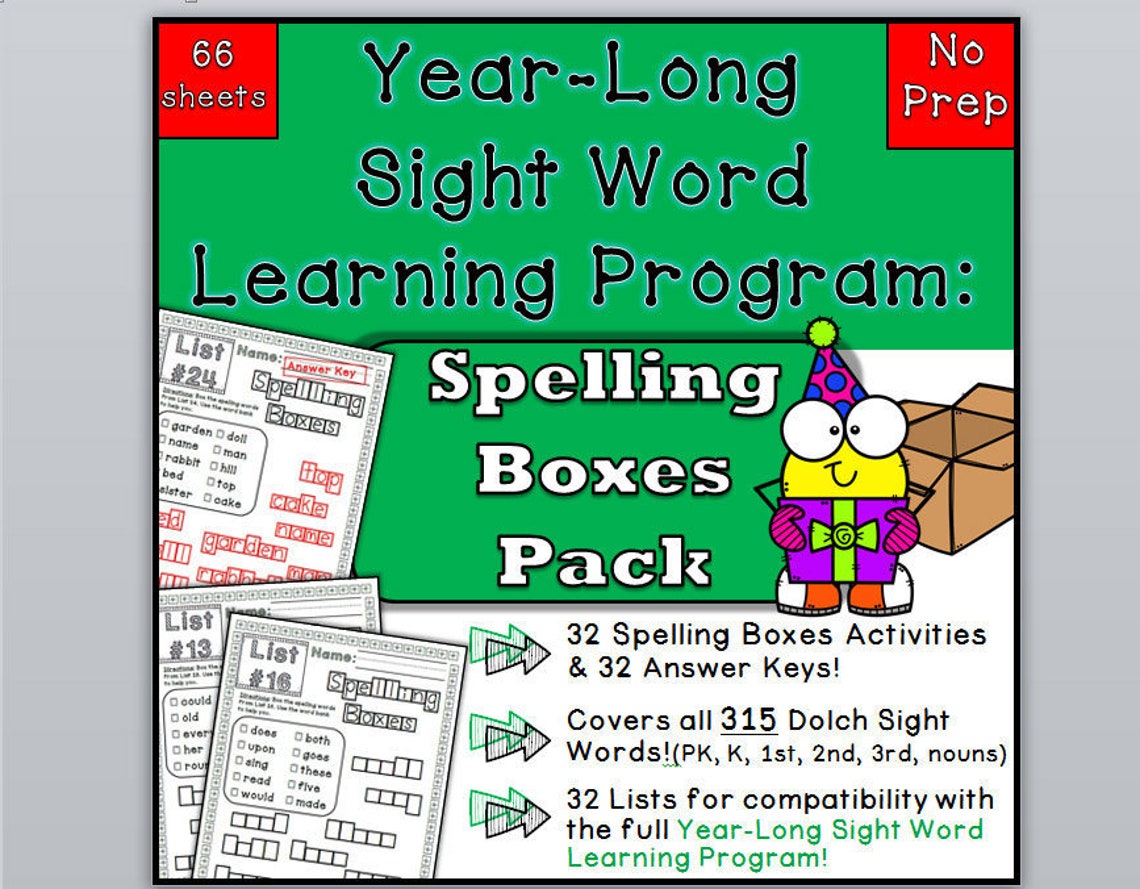 Sight Word Spelling Boxes Activity Pack 32 Activities | Etsy