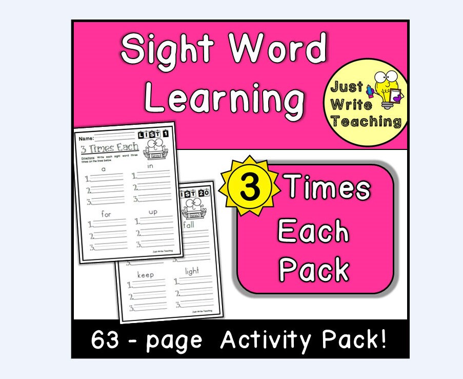 Sight Word Three Times Each Activity Pack 64 Pages - Etsy