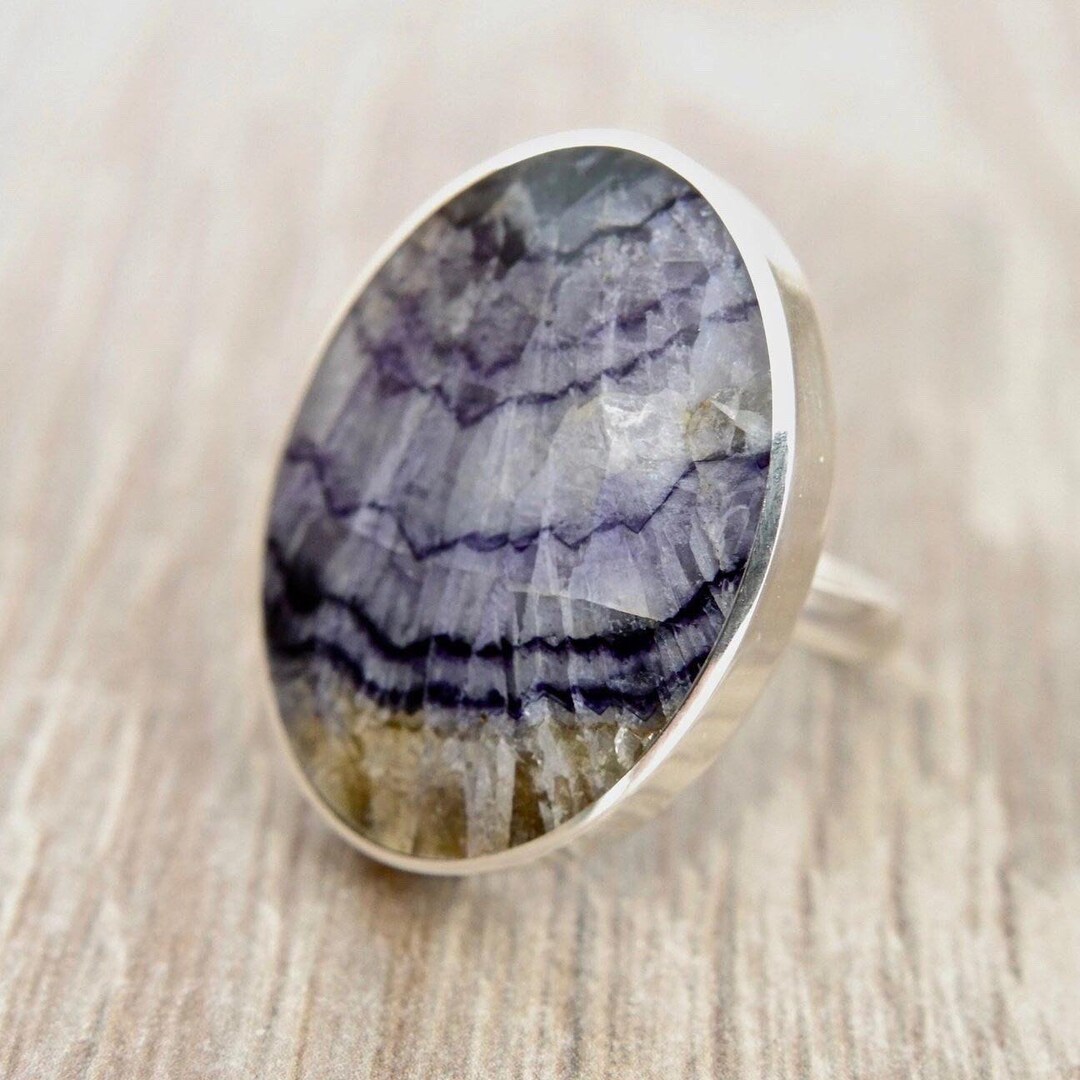 Blue John Ring: Handmade Sterling Silver, Oval Stone - Etsy UK