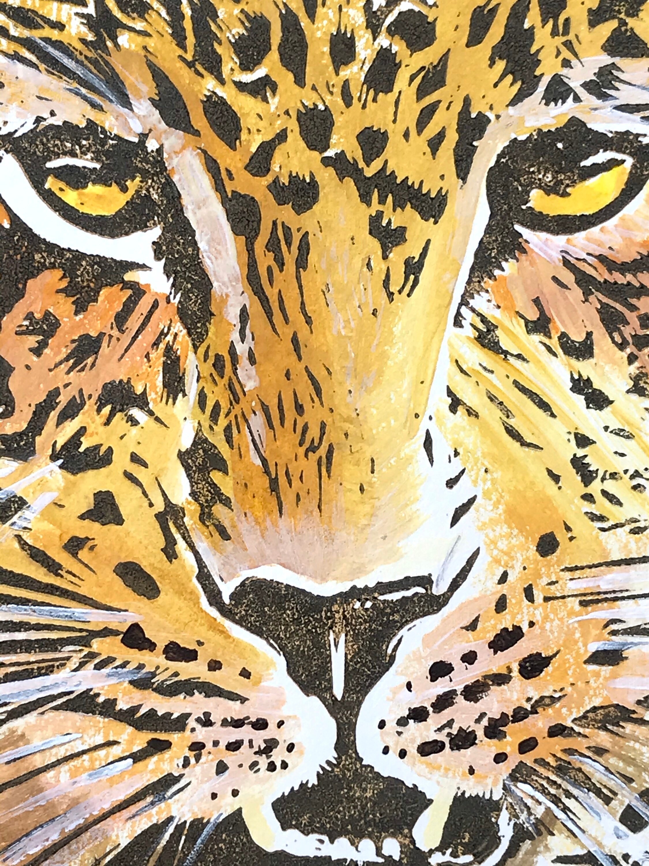 Linocut print Leopard. Hand painted finish. Original artwork | Etsy