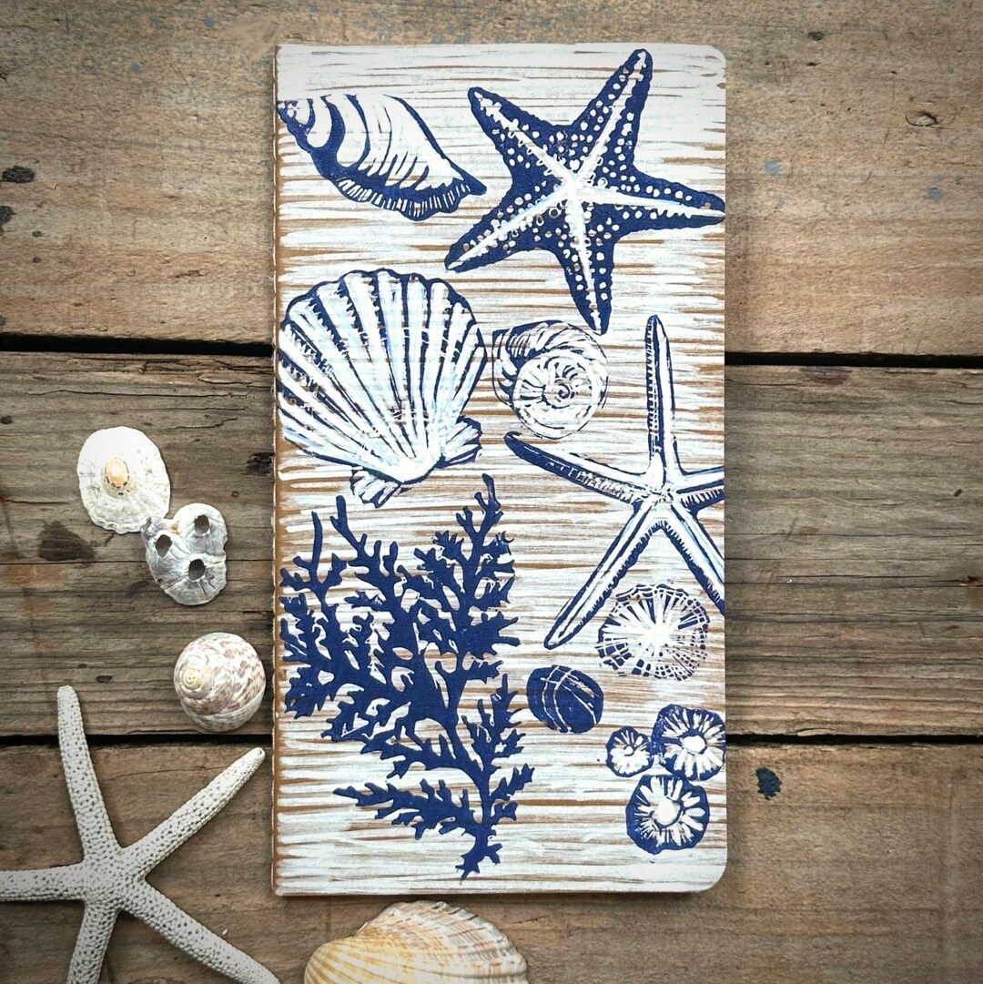 Shells,starfish,seaweed Notepad.a Hand Printed Notebook/journal.coastal ...