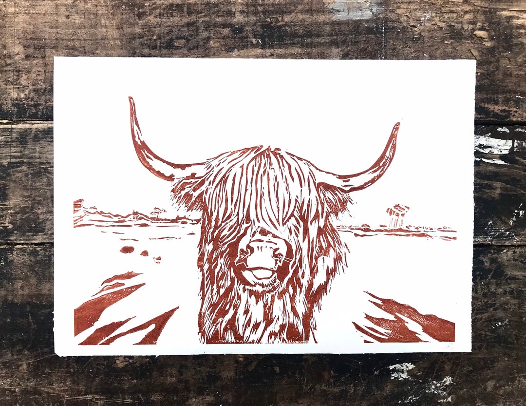 Highland Cow.Slight Seconds.Lino Print Wall Art, Original.Countryside ...