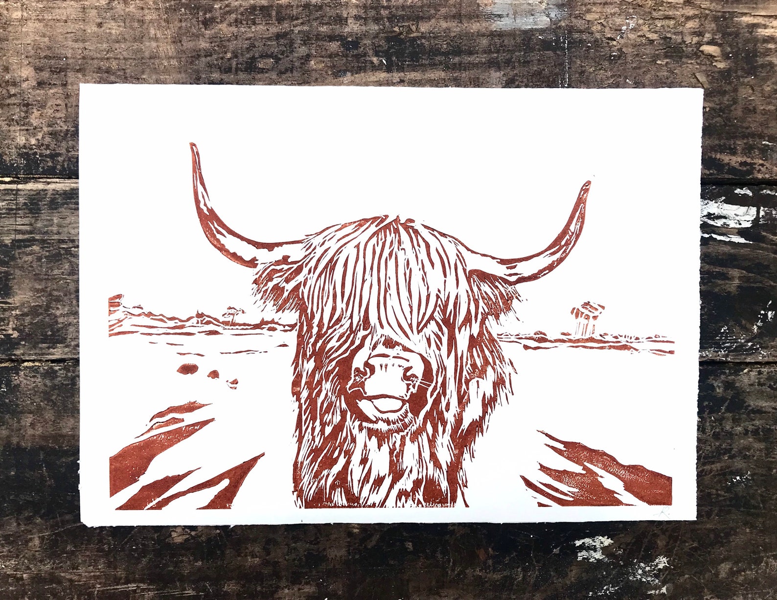 Highland Cow.lino Print Wall Art.hand Carved and Printed. - Etsy