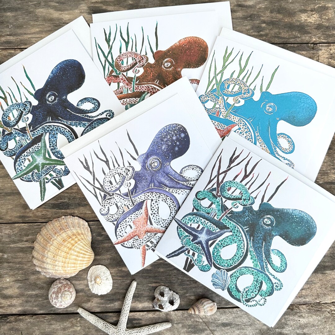Octopus Greetings Card Set.5 Cards.12cm Square.entitled octomistic ...