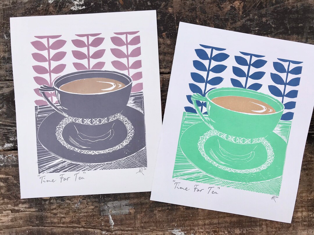Teacup Lino Print Wall Art. Original Linocut Perfect Thinking - Etsy