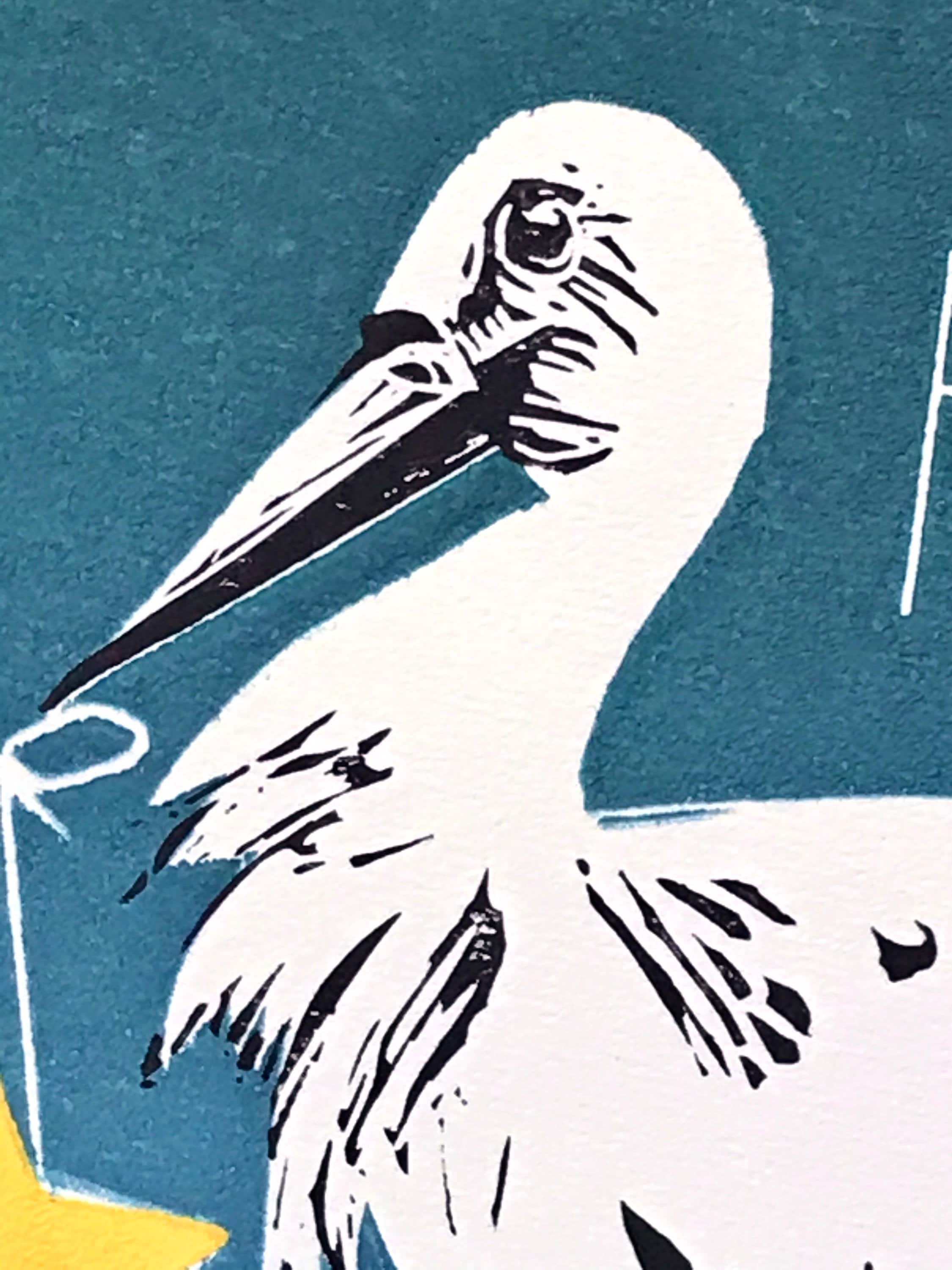 New Baby Lino Print Stork & Star Card.hand Printed.birth Card - Etsy