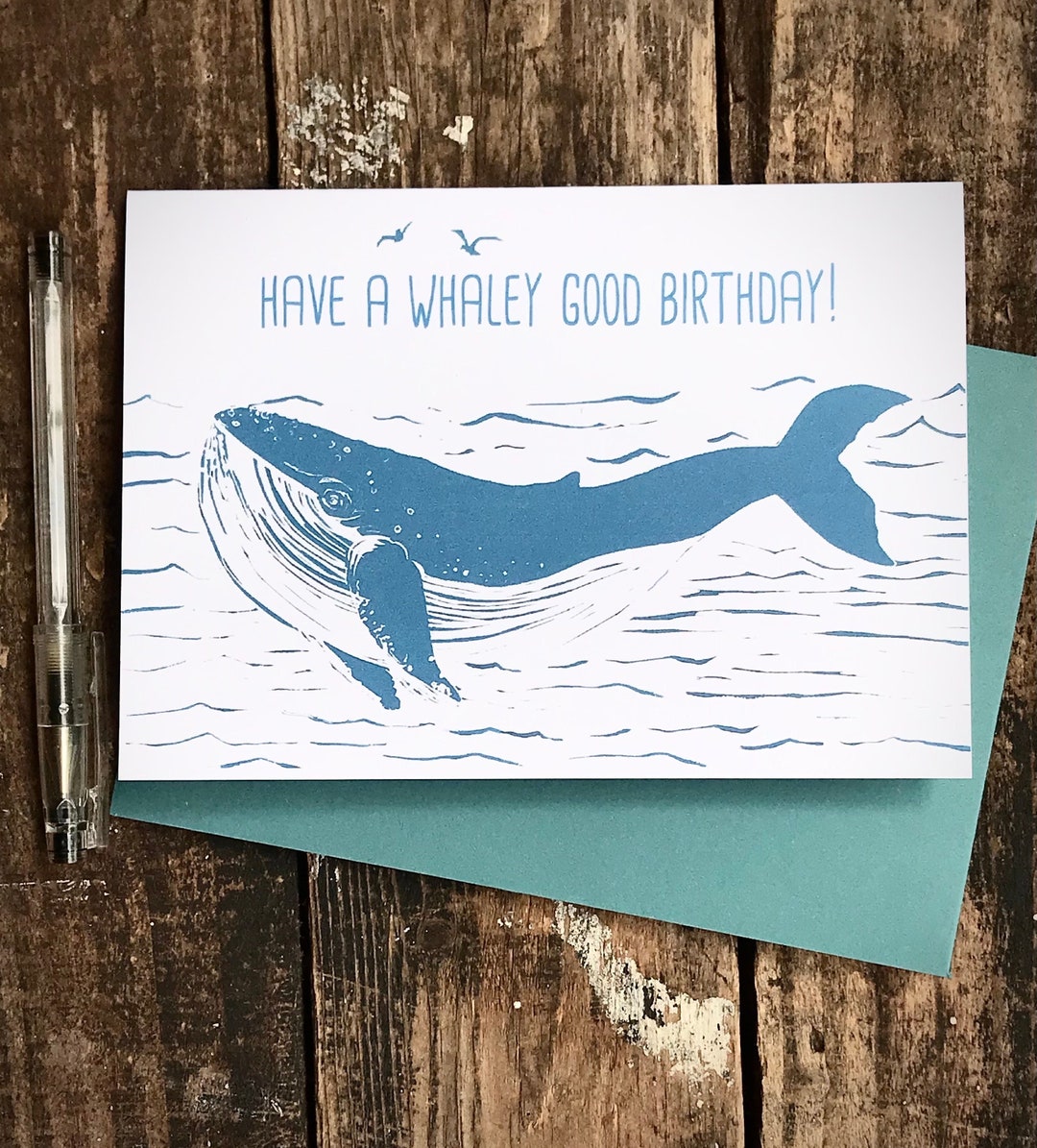 Whale Birthday Card.teal Humpback Sealife,art Card.digital Print ...