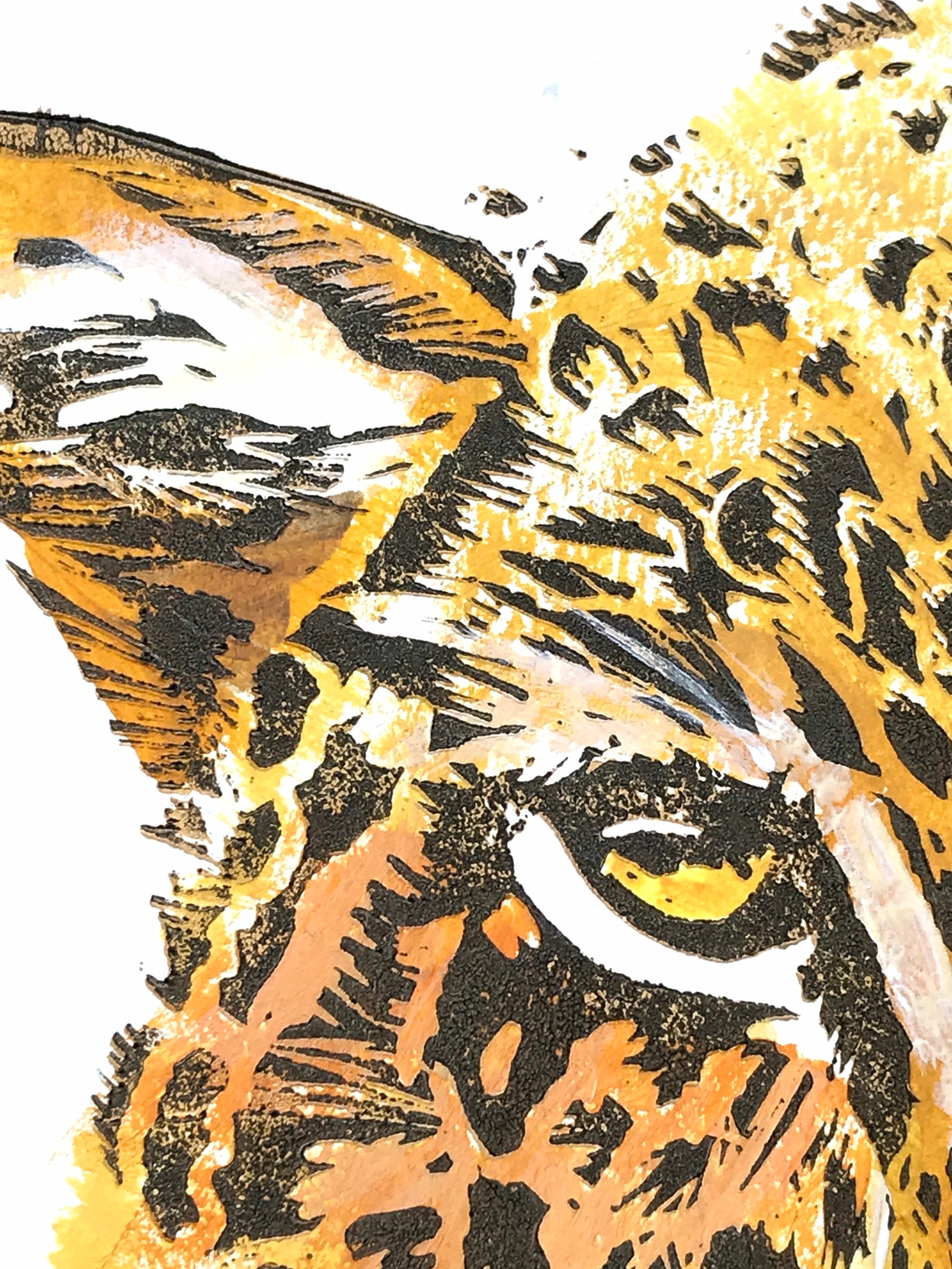 Linocut print Leopard. Hand painted finish. Original artwork | Etsy